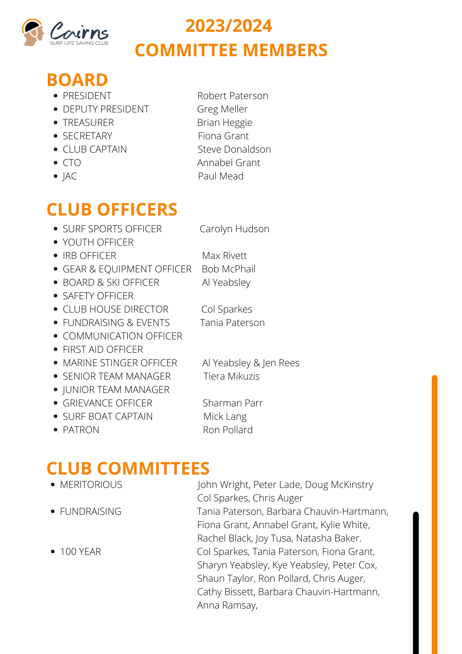 Committee Members | Cairns Surf Life Saving Club