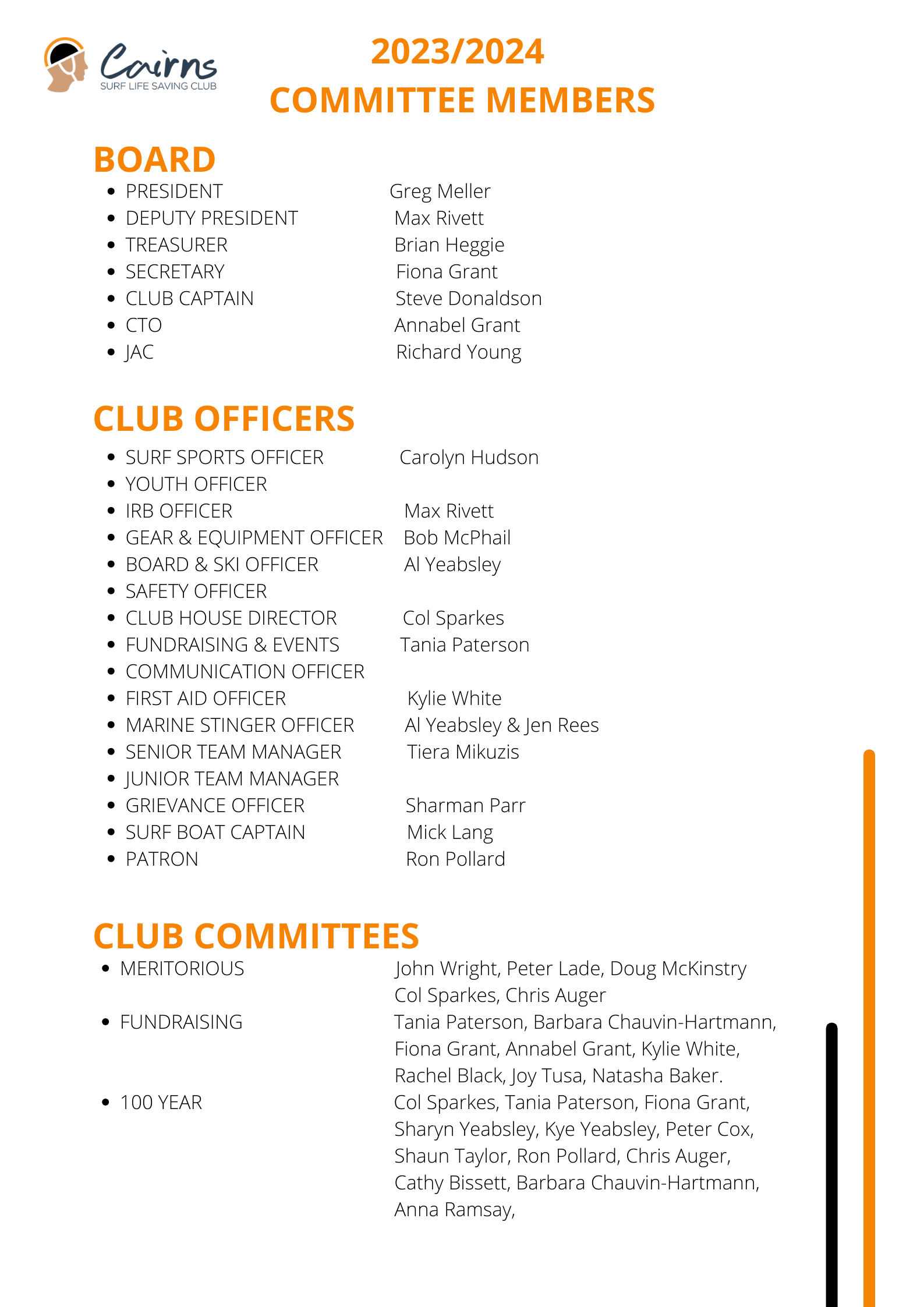 Committee Members | Cairns Surf Life Saving Club
